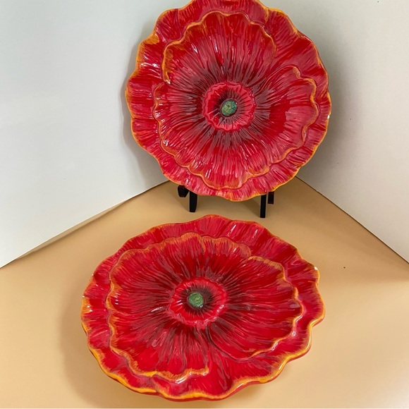 Pier 1 | Dining | Pier One Poppies Figural Plates Red Orange Set Of Two ...